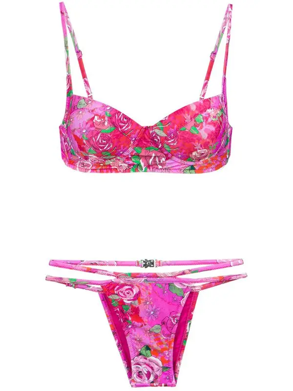 AMIR SLAMA Rose Print Bikini Set - Pink