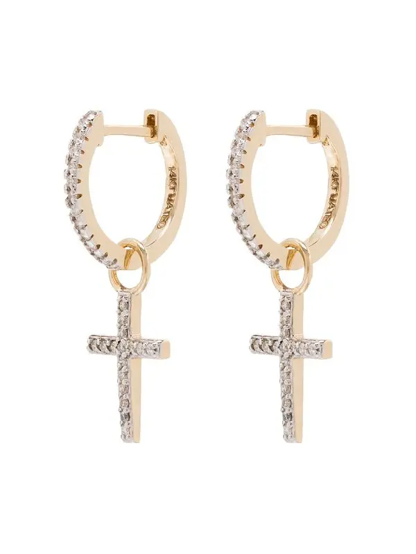 Mateo 14kt Diamond Cross Huggie Earrings - Gold