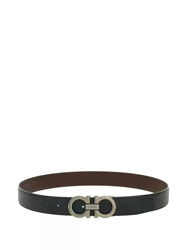 FERRAGAMO Gancini Buckle Leather Belt - Black