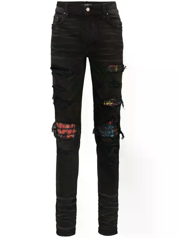 Amiri Mx1 Patch Distressed Slim-leg Jeans - Black