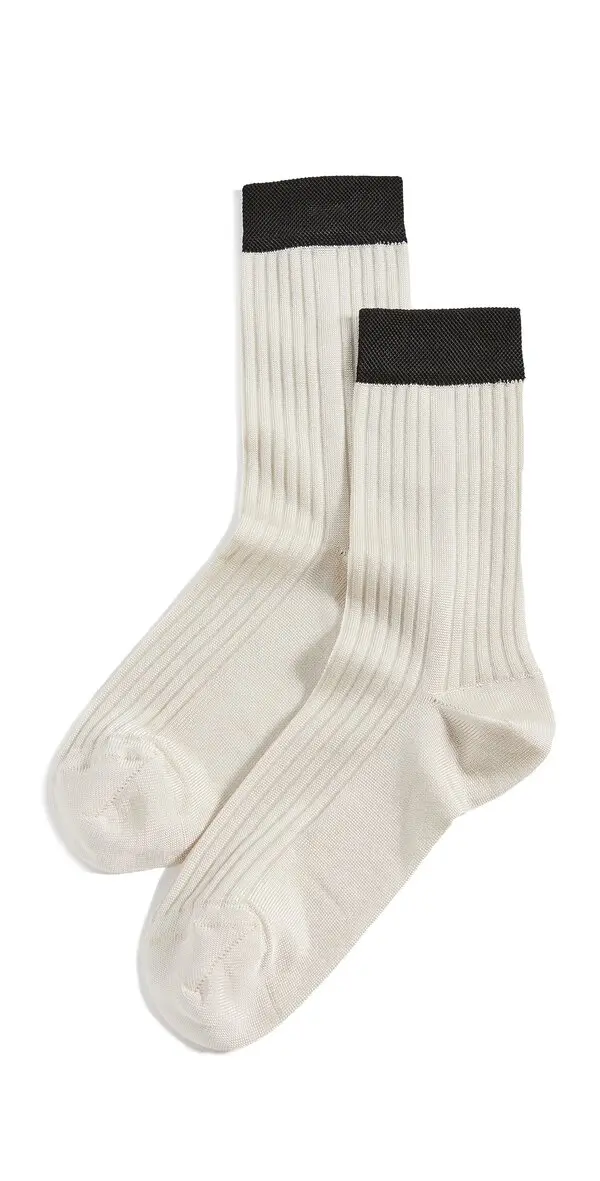 STEMS Blocked Rib Crew Socks - Ivory/black