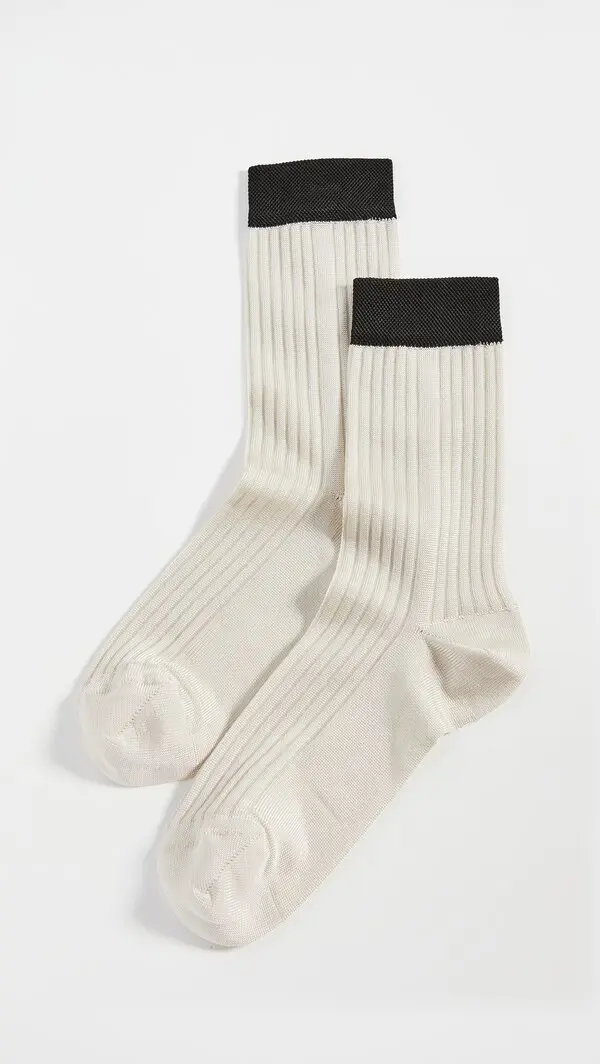 STEMS Blocked Rib Crew Socks - Ivory/black