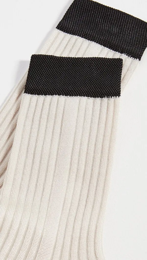 STEMS Blocked Rib Crew Socks - Ivory/black