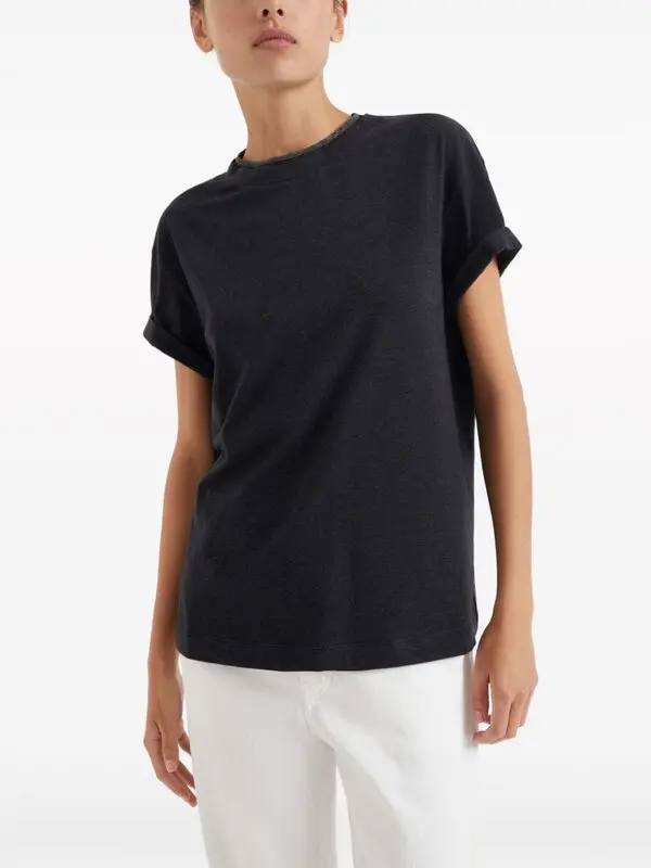 Brunello Cucinelli Keyhole Detail T-shirt - Grey