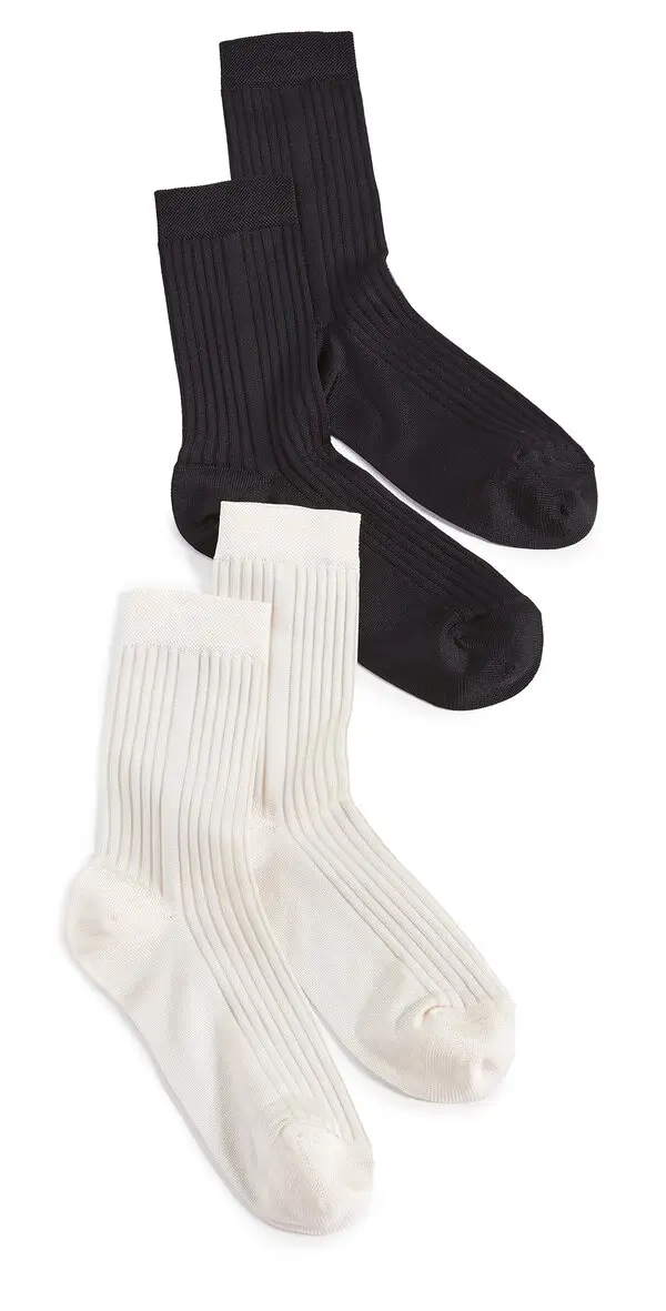 STEMS Classic Ribbed Socks 2 Pack - Black & Ivory