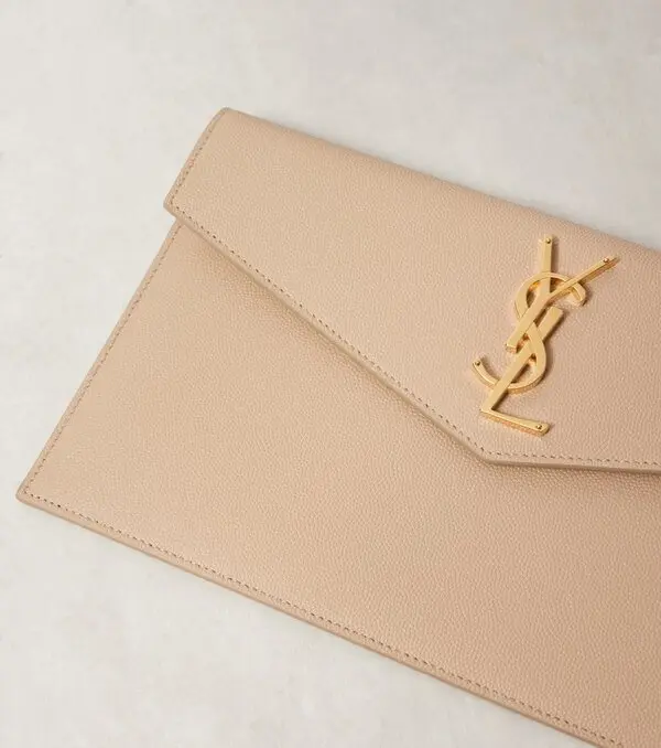 Saint Laurent Uptown Leather Clutch - Beige