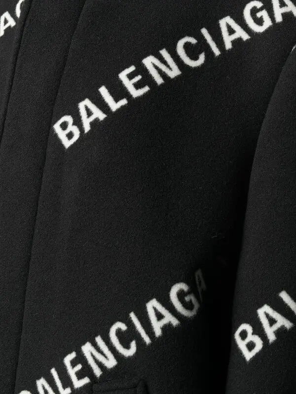 Balenciaga All-Over Logo A-Line Coat - Black | Editorialist