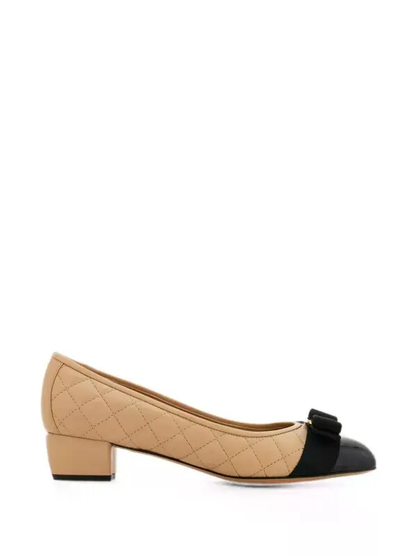 FERRAGAMO Vara Quilted Leather Pumps - Neutrals