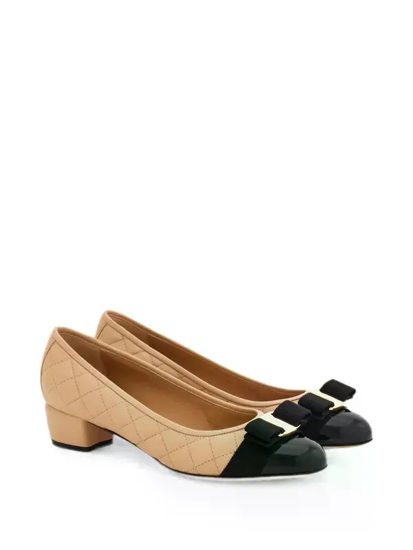 FERRAGAMO Vara Quilted Leather Pumps - Neutrals