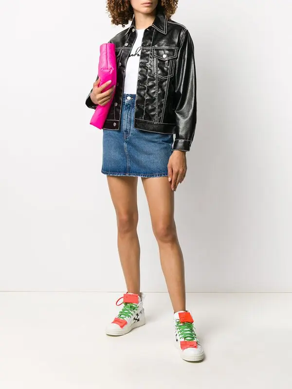 Off-White Logo Print Denim Skirt - Blue