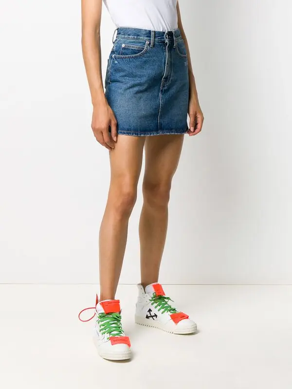 Off-White Logo Print Denim Skirt - Blue