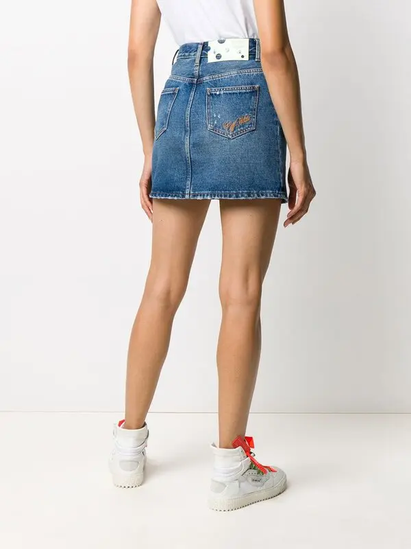 Off-White Logo Print Denim Skirt - Blue