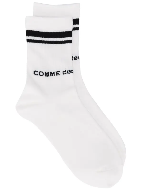 Comme Des Garçons Logo-print Striped Socks - White
