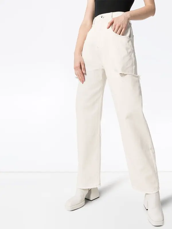 MAISON MARGIELA High-waisted Loose Fit Jeans With Slash Details - White