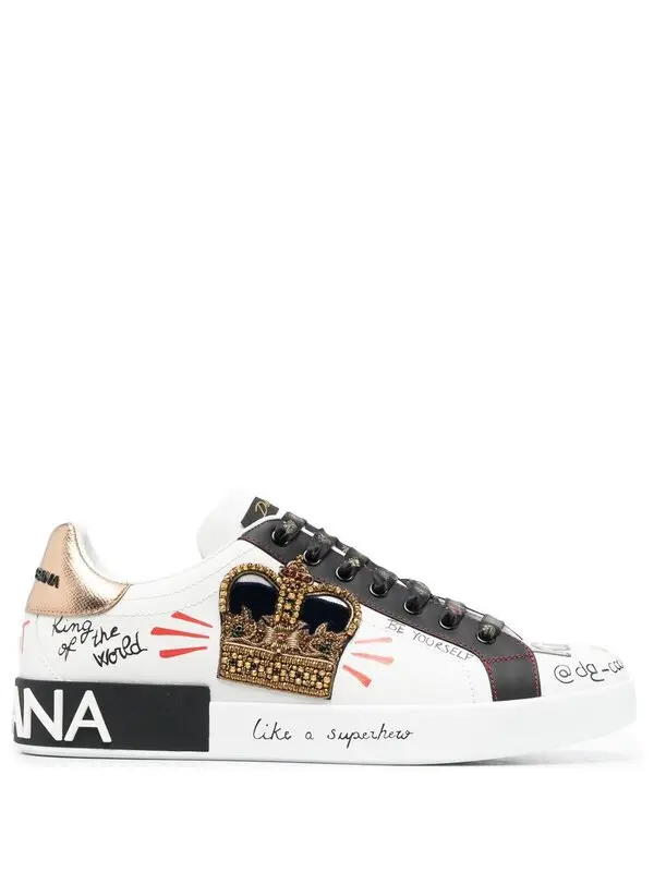 Dolce & Gabbana Portofino Leather Sneakers - White