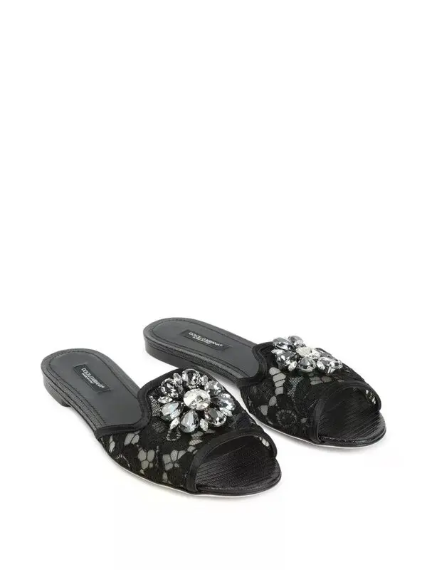 Dolce & Gabbana Bianca Rainbow Lace Brooch-detail Sandals - Black