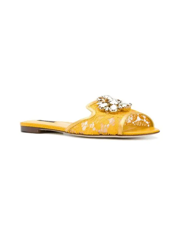 Dolce & Gabbana Bianca Rainbow Lace Brooch-detail Sandals - Yellow