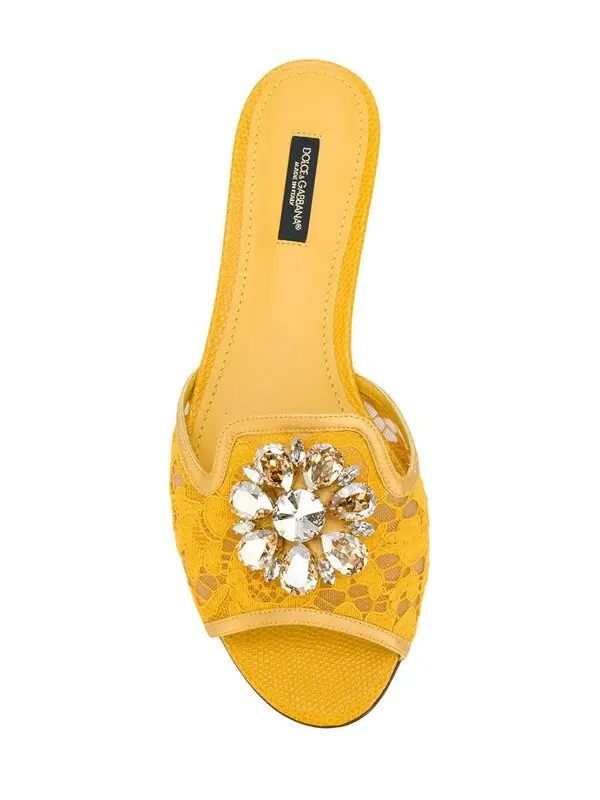 Dolce & Gabbana Bianca Rainbow Lace Brooch-detail Sandals - Yellow