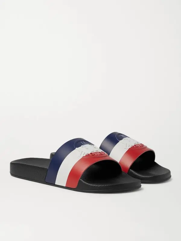 Moncler Basile Logo-embossed Striped Rubber Slides - Black
