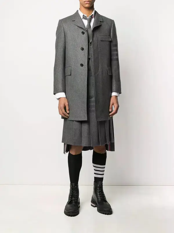 Thom Browne Flannel 4-bar Classic Chesterfield Overcoat - Grey