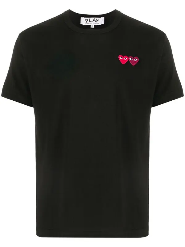 Play Comme Des Garcon Double Heart Patch Short Sleeve T-shirt