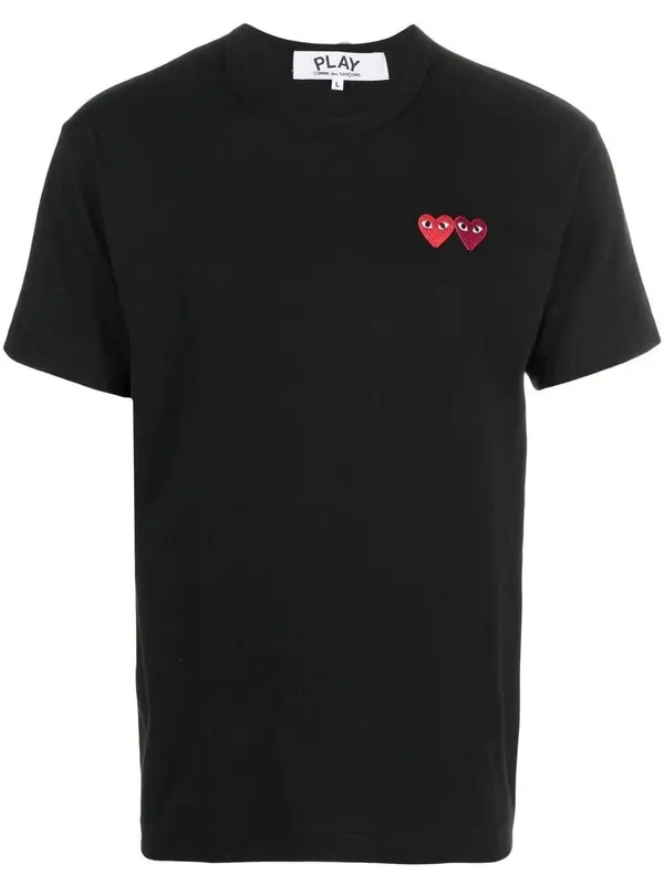 Play Comme Des Garcon Double Heart Patch Short Sleeve T-shirt