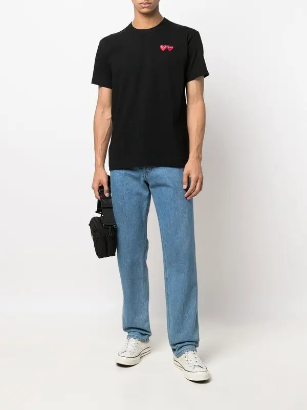 Play Comme Des Garcon Double Heart Patch Short Sleeve T-shirt