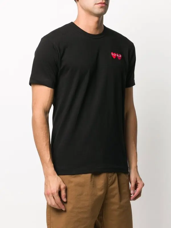 Play Comme Des Garcon Double Heart Patch Short Sleeve T-shirt