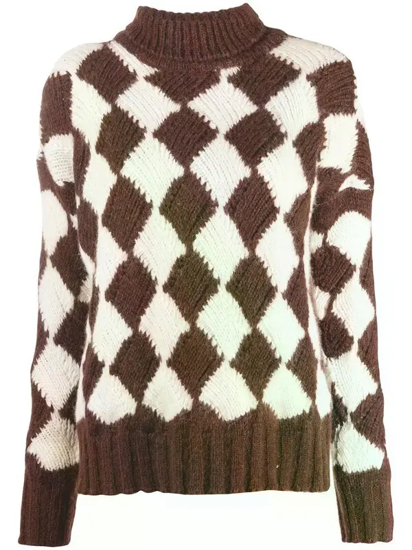 Plan C Geometric Roll-neck Jumper - Brown