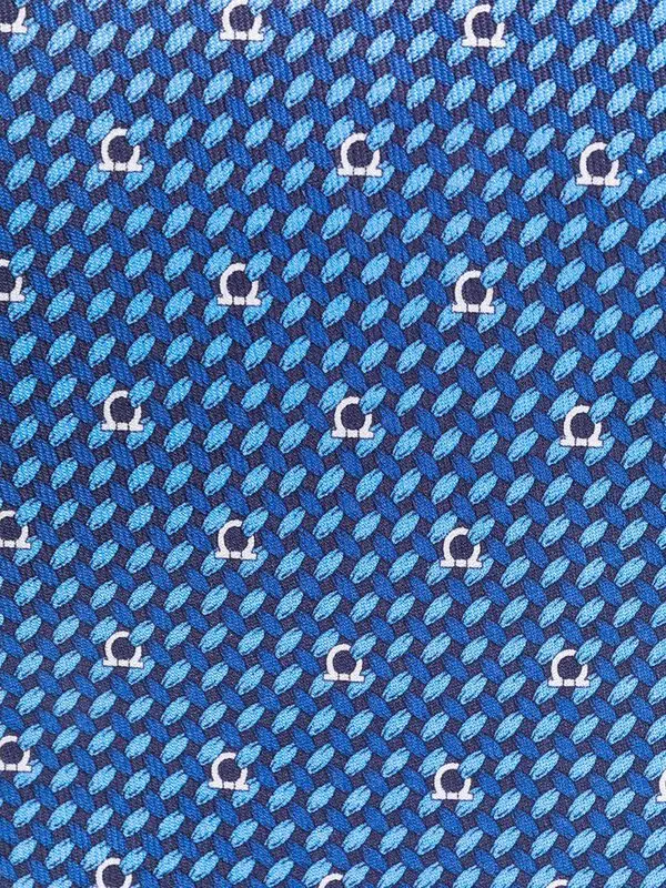 FERRAGAMO Gancio Print Neck Tie - Blue