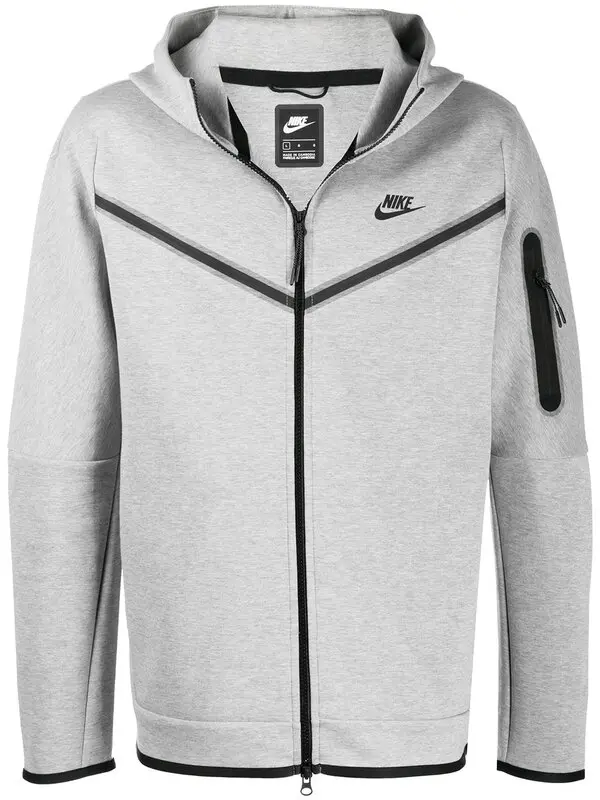 Nike Logo-Print Zip-Up Hoodie Grey Editorialist