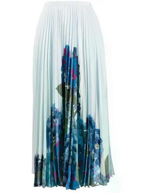 Valentino Garavani Floral Print Pleated Midi Skirt - Blue