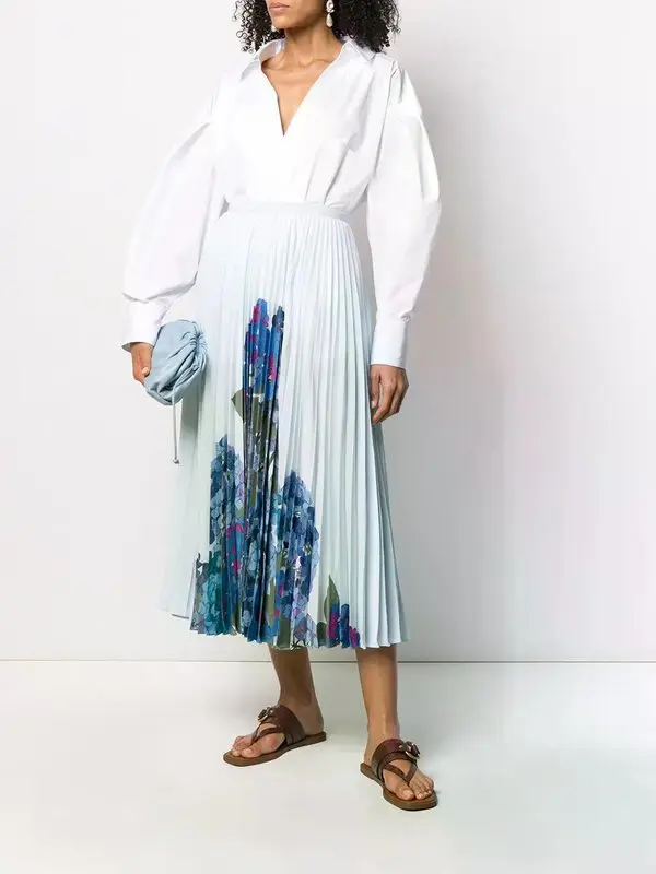 Valentino Garavani Floral Print Pleated Midi Skirt - Blue