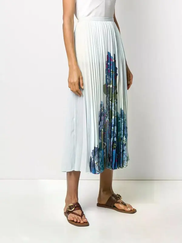 Valentino Garavani Floral Print Pleated Midi Skirt - Blue