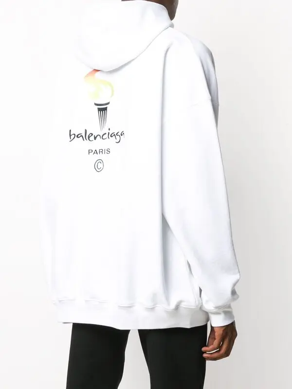 Balenciaga Paris Olympics Embroidery Hoodie - White | Editorialist