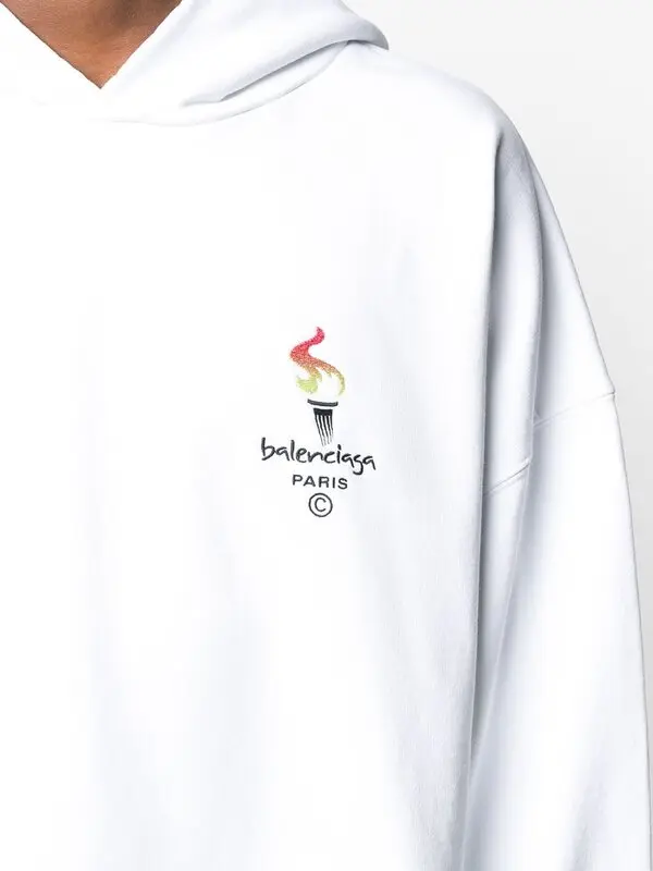 Balenciaga Paris Olympics Embroidery Hoodie - White | Editorialist