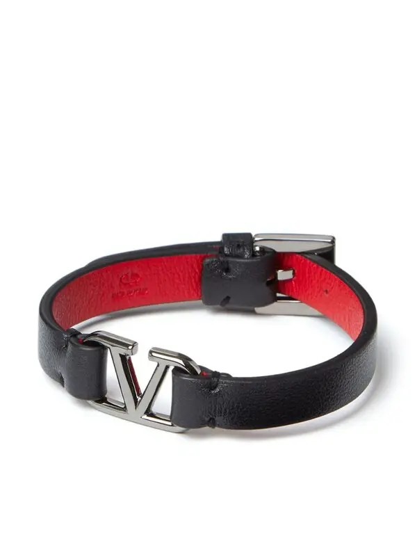 Valentino Garavani Vlogo Signature Leather Bracelet - Black