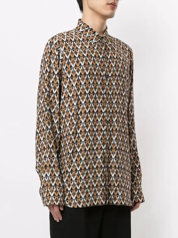 PORTS V Geometric Print Long-sleeve Shirt