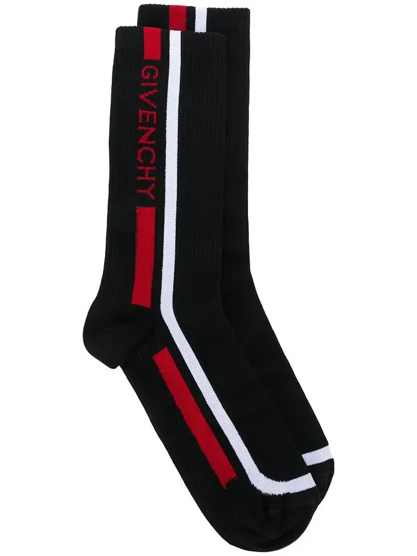 Givenchy Logo Stripe Intarsia Socks - Black
