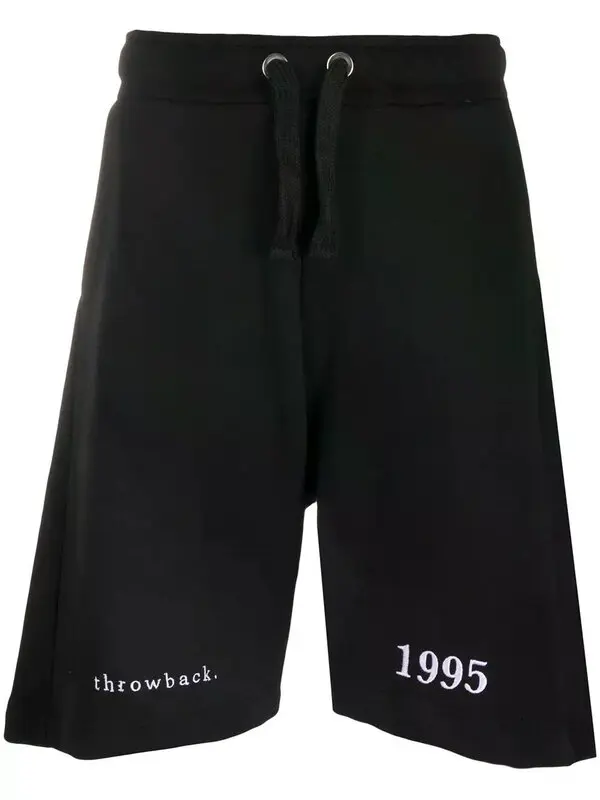 THROWBACK. Logo Embroidered Track Shorts - Black