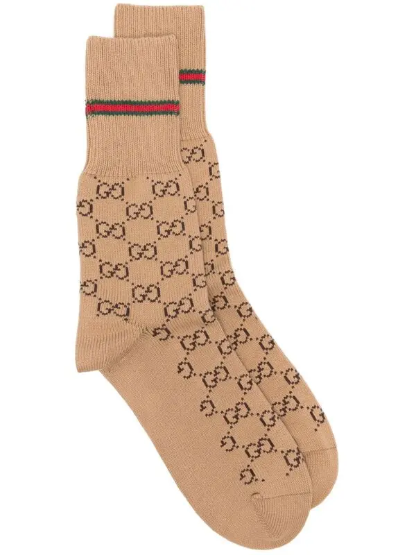 Gucci Gg Pattern Socks - Neutrals