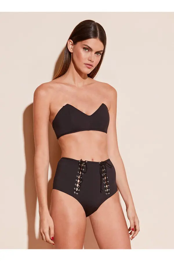 Fleur Du Mal Lacing Back Bandeau Bikini Top - Black / White