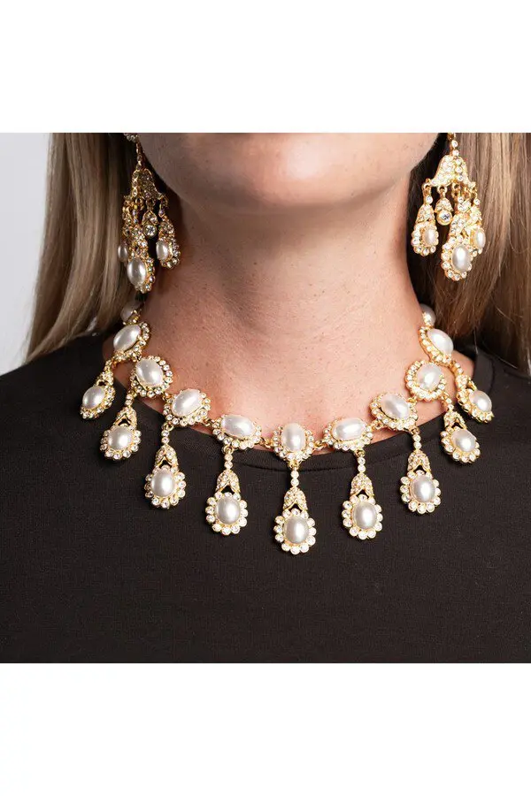 KENNETH JAY LANE Cultura Pearl And Cabochon Drop Collar Necklace - Gold