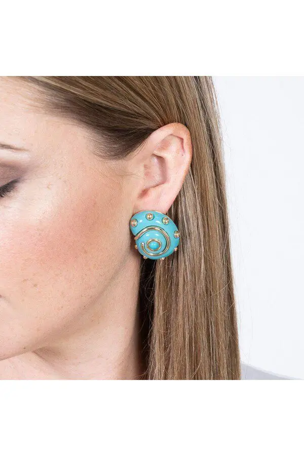 KENNETH JAY LANE Dotted Turquoise Snail Clip-on Earrings - Gold