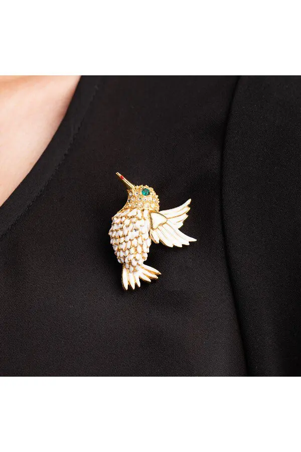 KENNETH JAY LANE Enamel Hummingbird Pin - White