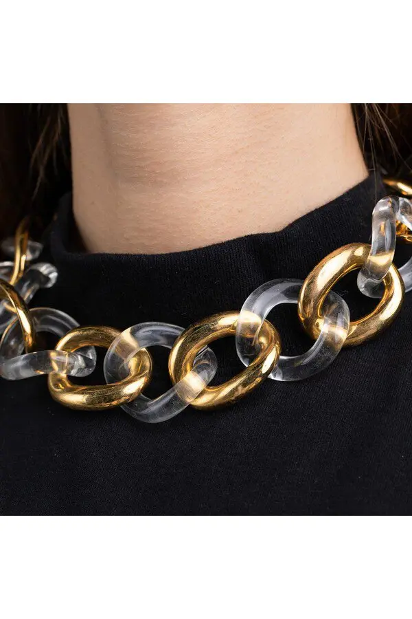 KENNETH JAY LANE Polished With Resin Clear Links Necklace - Gold