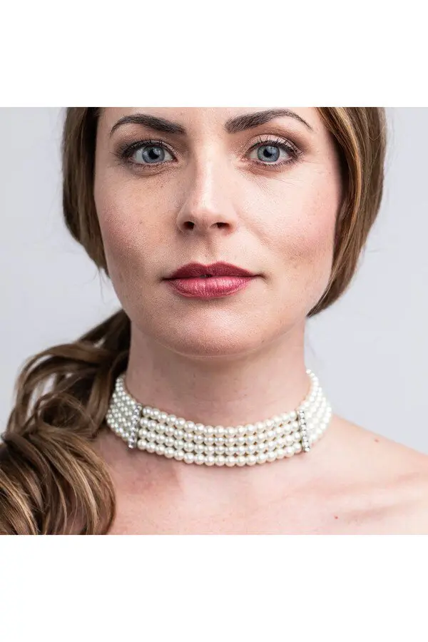 KENNETH JAY LANE 4 Row Crystal Pearl Choker