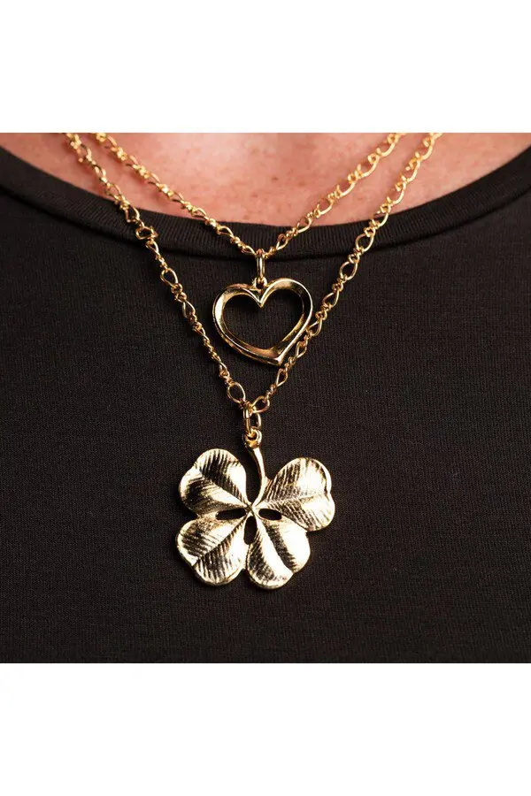 KENNETH JAY LANE Heart And Clover Double Chain Pendant Necklace
