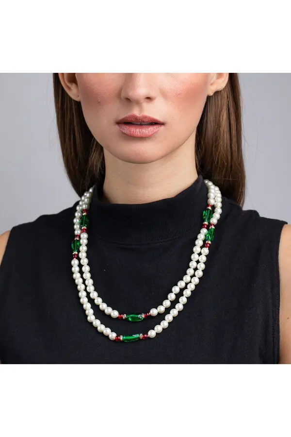 KENNETH JAY LANE Pearl, Emerald And Ruby Necklace
