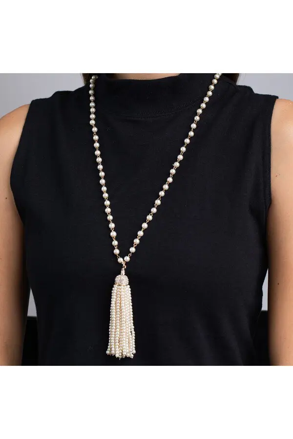 KENNETH JAY LANE Pearl And Crystal Tassel Necklace - Gold